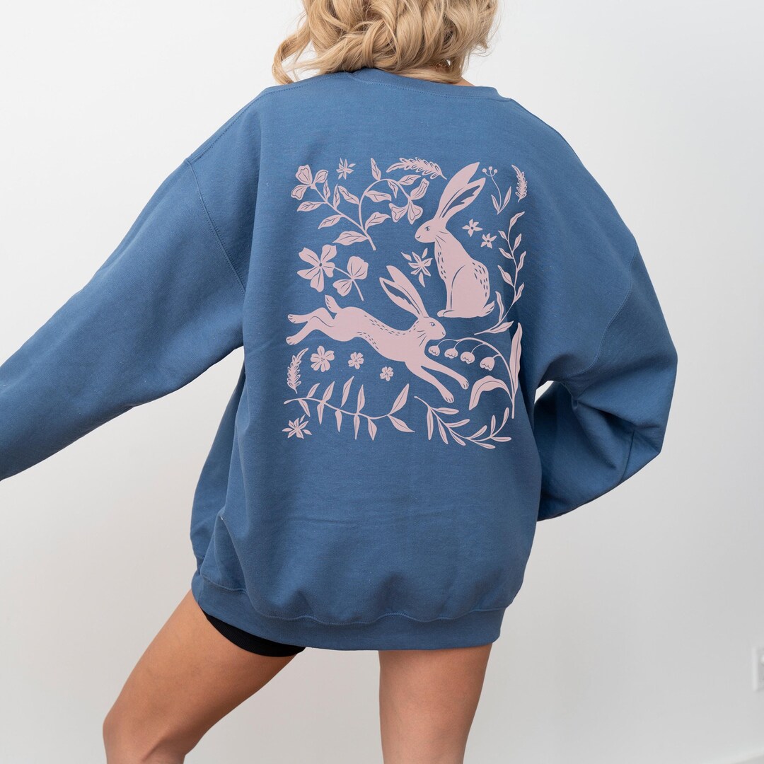 Cottagecore Rabbit Sweatshirt, Forest Animal Bunny Crewneck, Cute ...