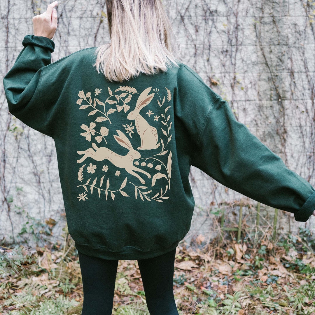 Cottagecore Bunny Sweatshirt, Cute Bunny Sweatshirt, Rabbit Crewneck ...