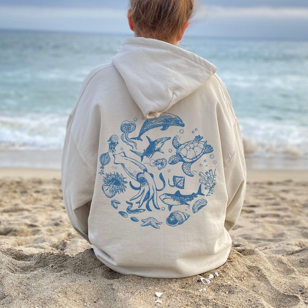 Vintage Sea Creature Hoodie Ocean Animal Hoody Gift for Marine ...