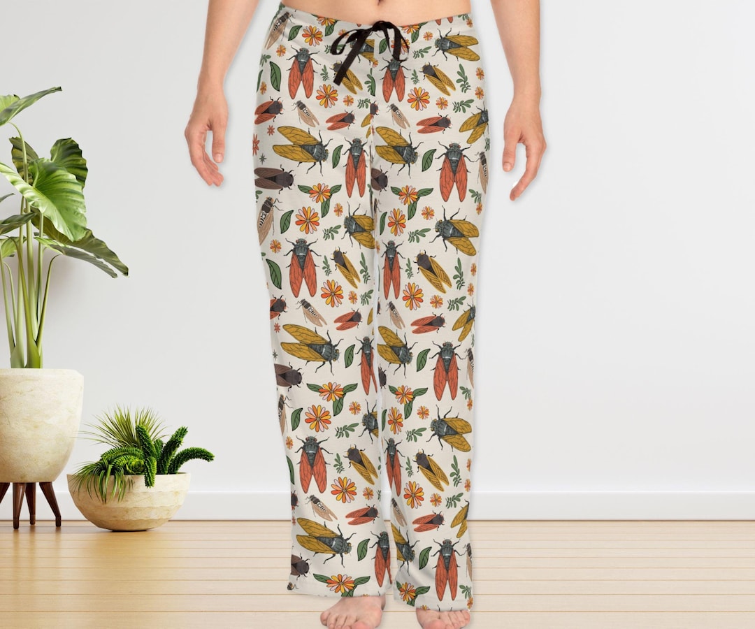 Cicada Pajama Pants for Women, Super Soft Bug Insect Lover Drawstring ...