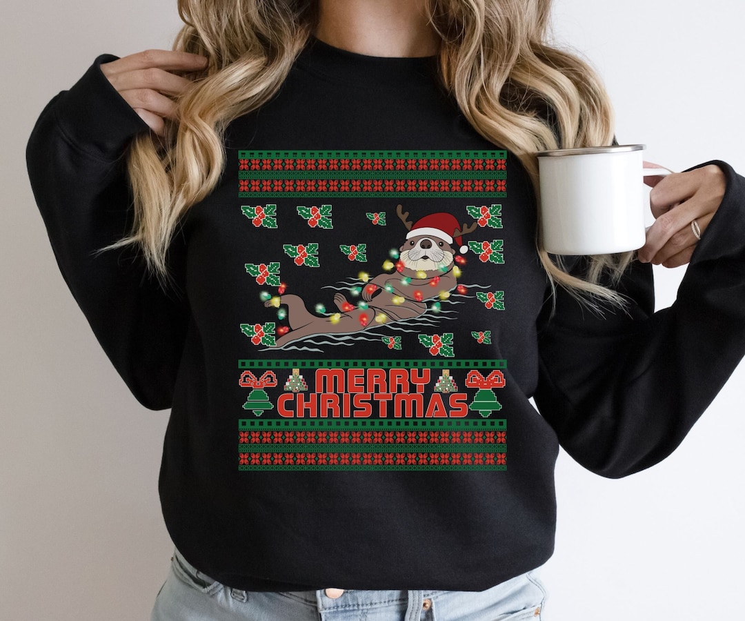 Funny Otter Christmas Sweatshirt, Cute Christmas Sweater for Otter ...