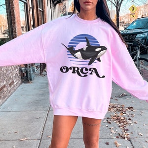 Retro 80s 90s Orca Sweatshirt for Orca Lover Killer Whale Wildlife ...