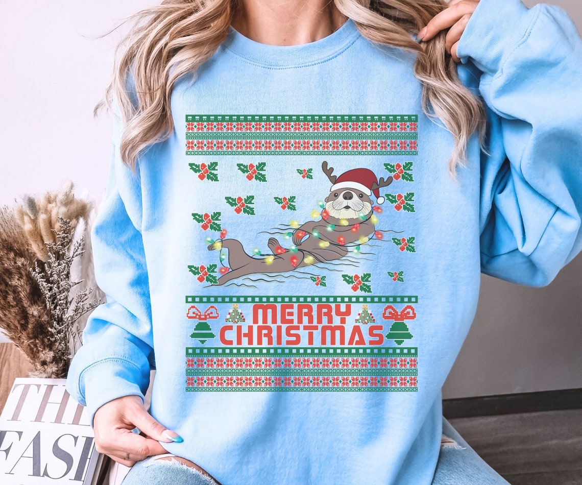 Funny Otter Christmas Sweatshirt, Cute Christmas Sweater for Otter ...