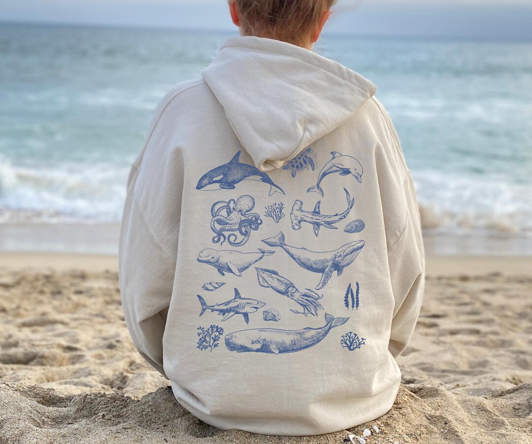 Sea Animals Vintage Hoodie Sweatshirt for Ocean Lover Gift Sea Creature ...