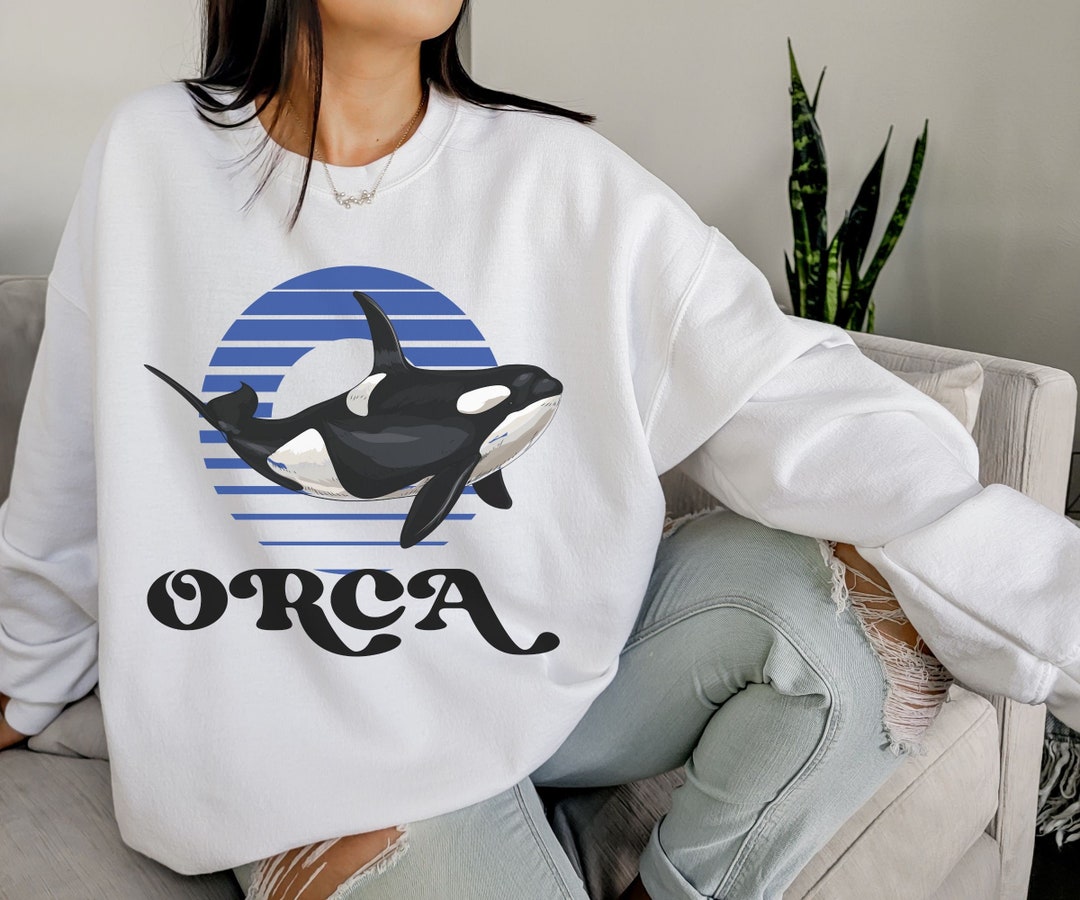 Retro 80s 90s Orca Sweatshirt for Orca Lover Killer Whale Wildlife ...