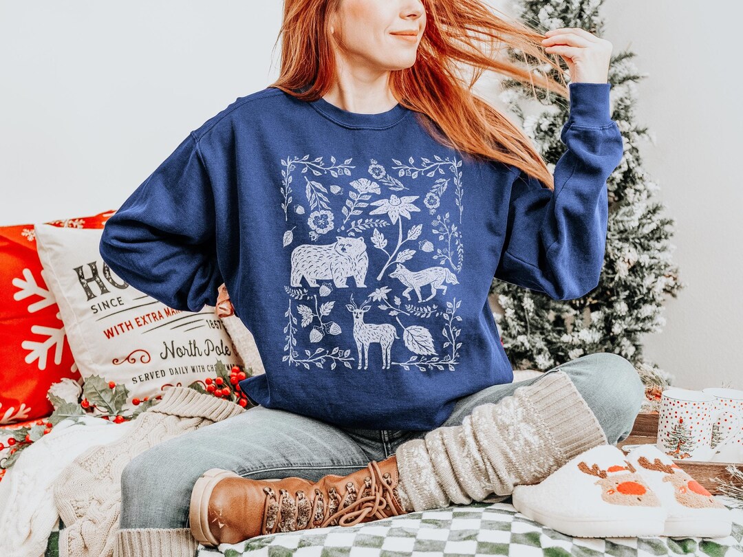 Cottagecore Forest Animals Sweatshirt, Vintage Wildflower Deer Bear Fox ...