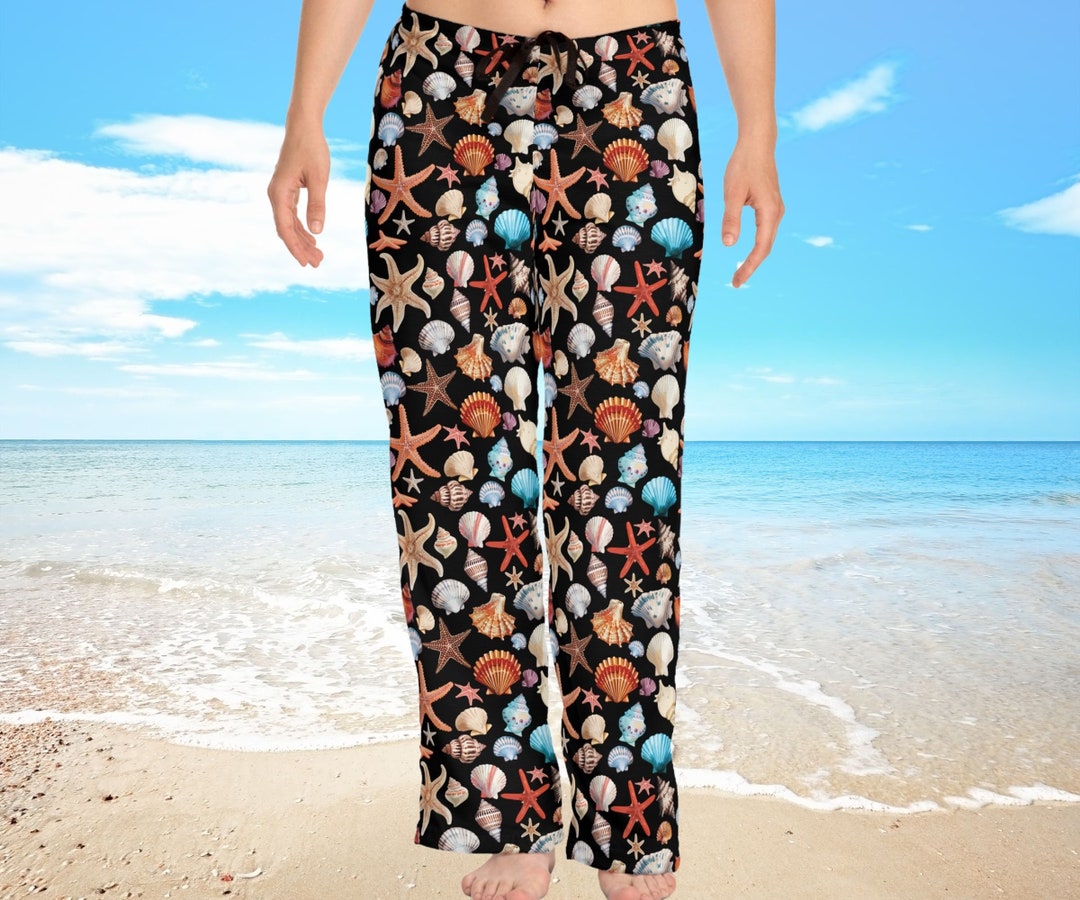 Seashell Starfish Pajama Pants Ocean Sea Creature Women Drawstring ...
