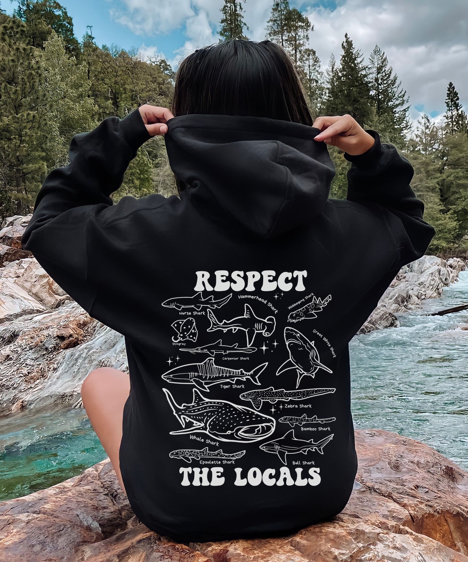 Preppy Ocean Hoodie, Shark Hoodie, Save the Sharks, Save the Ocean ...