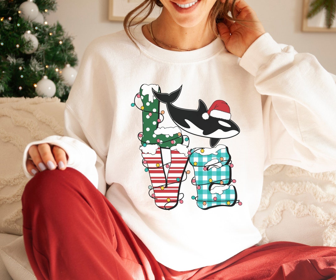 Orca Christmas Sweater, Holiday Killer Whales Crewneck, Orca Whales ...