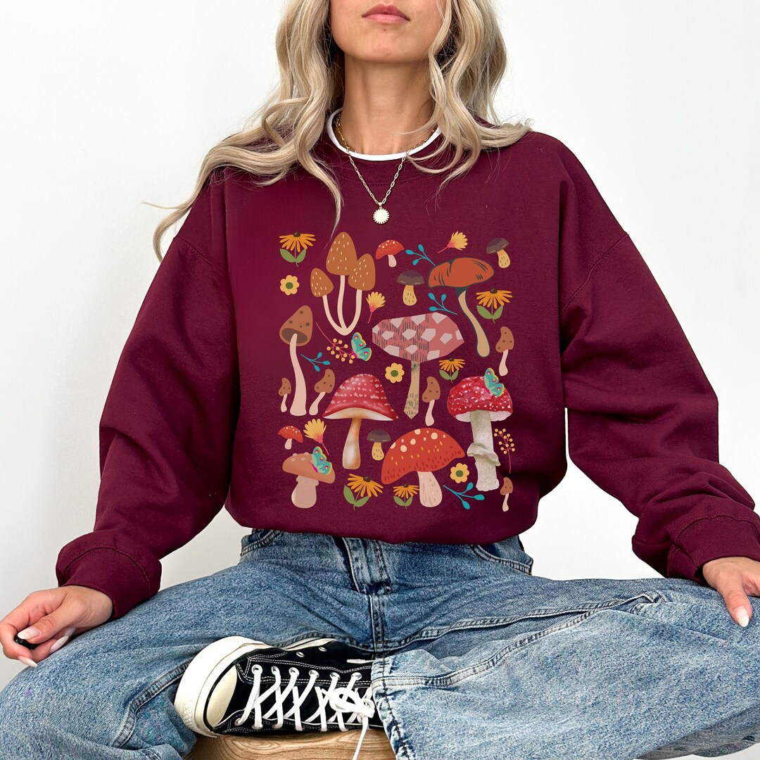 Vintage Mushrooms Sweatshirt Aesthetic Fall Sweater Cottagecore ...