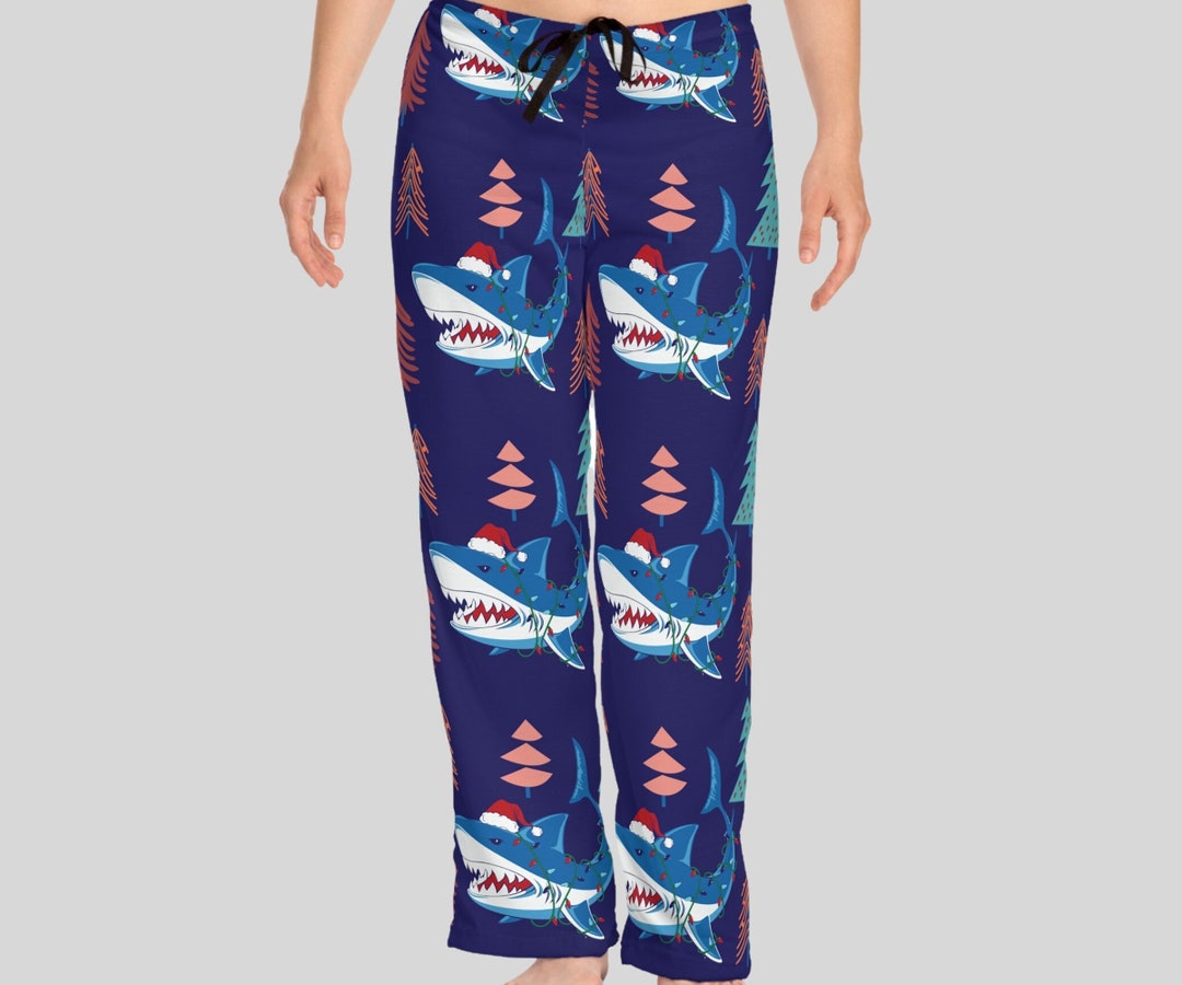 Funny Shark Women's Pajama Pants, Christmas Shark Lover Drawstring ...