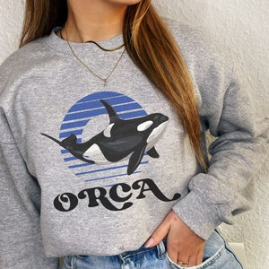 Retro 80s 90s Orca Sweatshirt for Orca Lover Killer Whale Wildlife ...