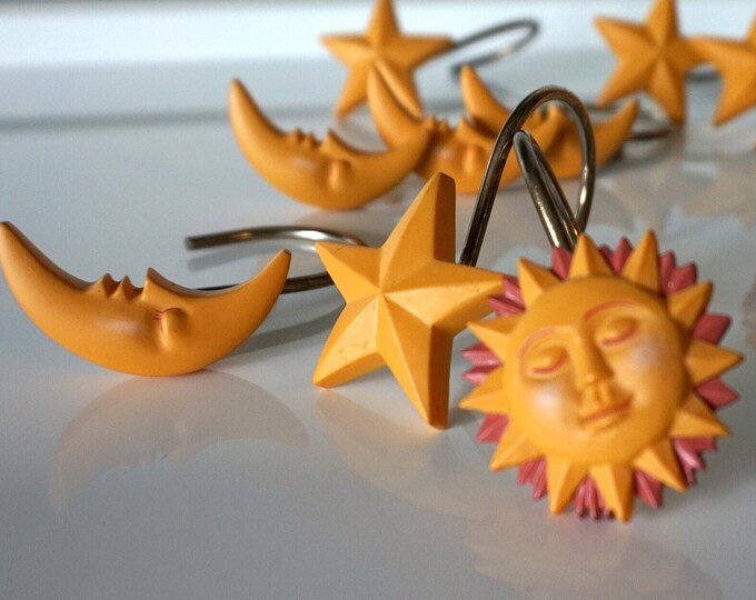 Set of 12 Vintage Celestial Shower Hooks Sun Moon Starts / Curtain ...