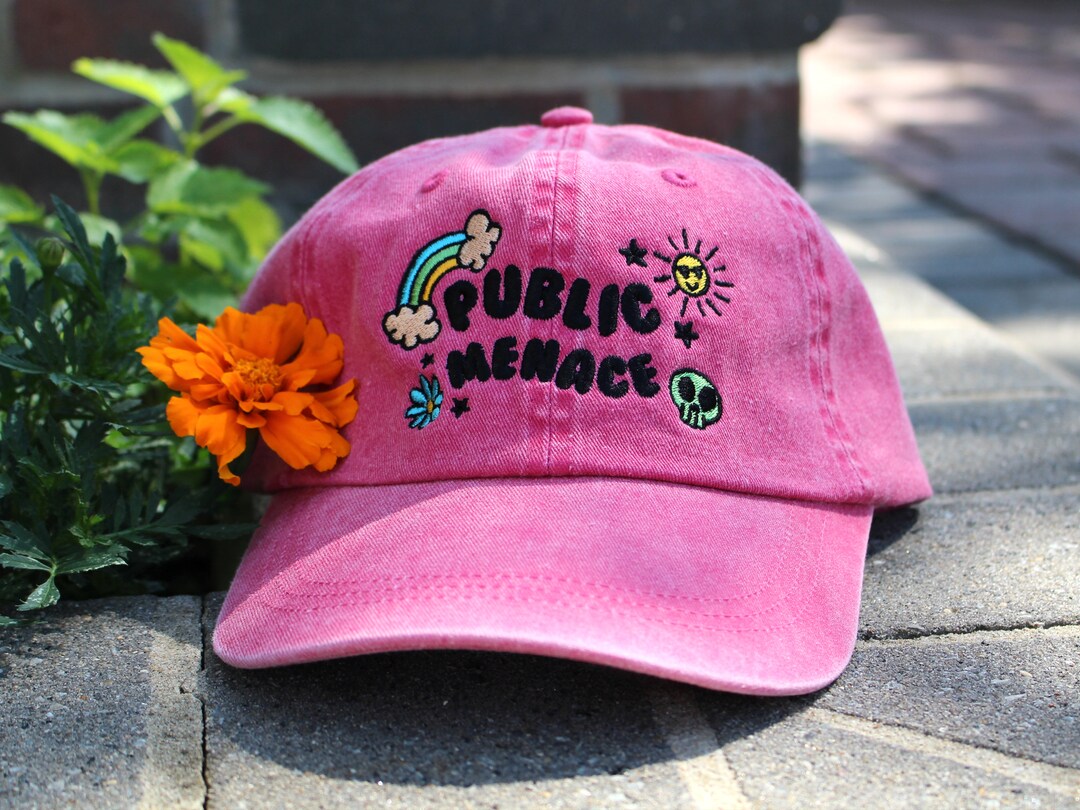 Public Menace Fuchsia Pink Hat | Quirky Embroidered Baseball Cap - Etsy