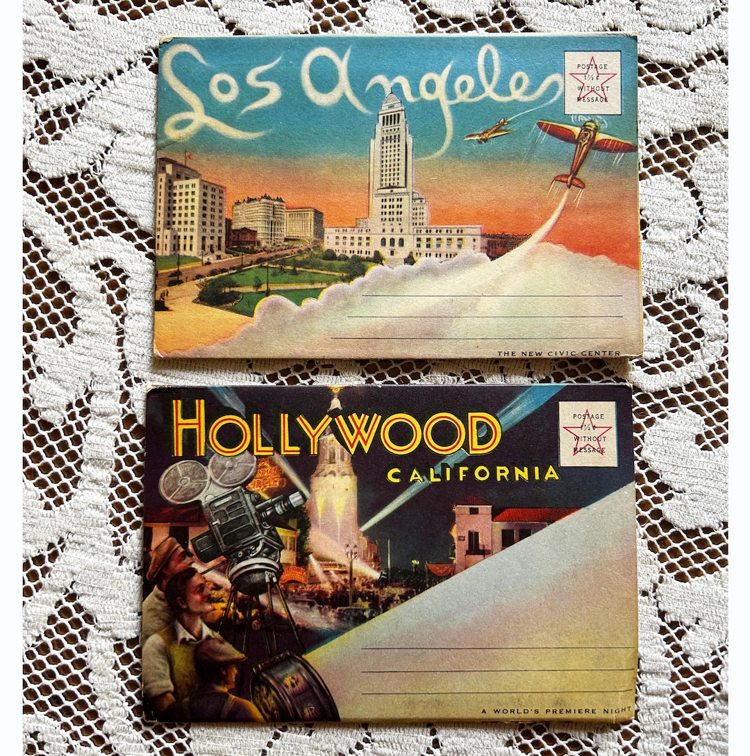 Vintage 1930's Hollywood Fold-out Souvenir Postcards Los Angeles NOS 2 ...