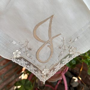 Vintage Initial 'J' White Wedding Monogram Hanky 14 Square Embroidery ...