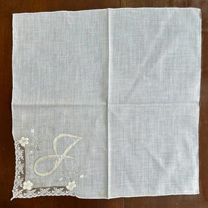 Vintage Initial 'J' White Wedding Monogram Hanky 14 Square Embroidery ...