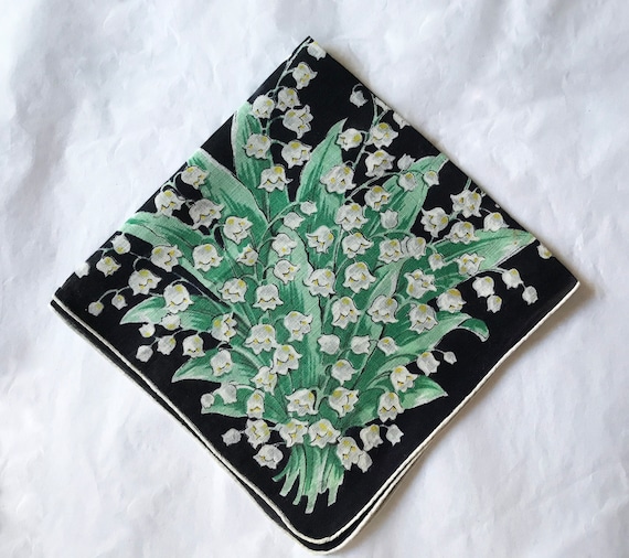 Vintage Lily of the Valley BLACK HANKY Floral Hand Rolled - Etsy
