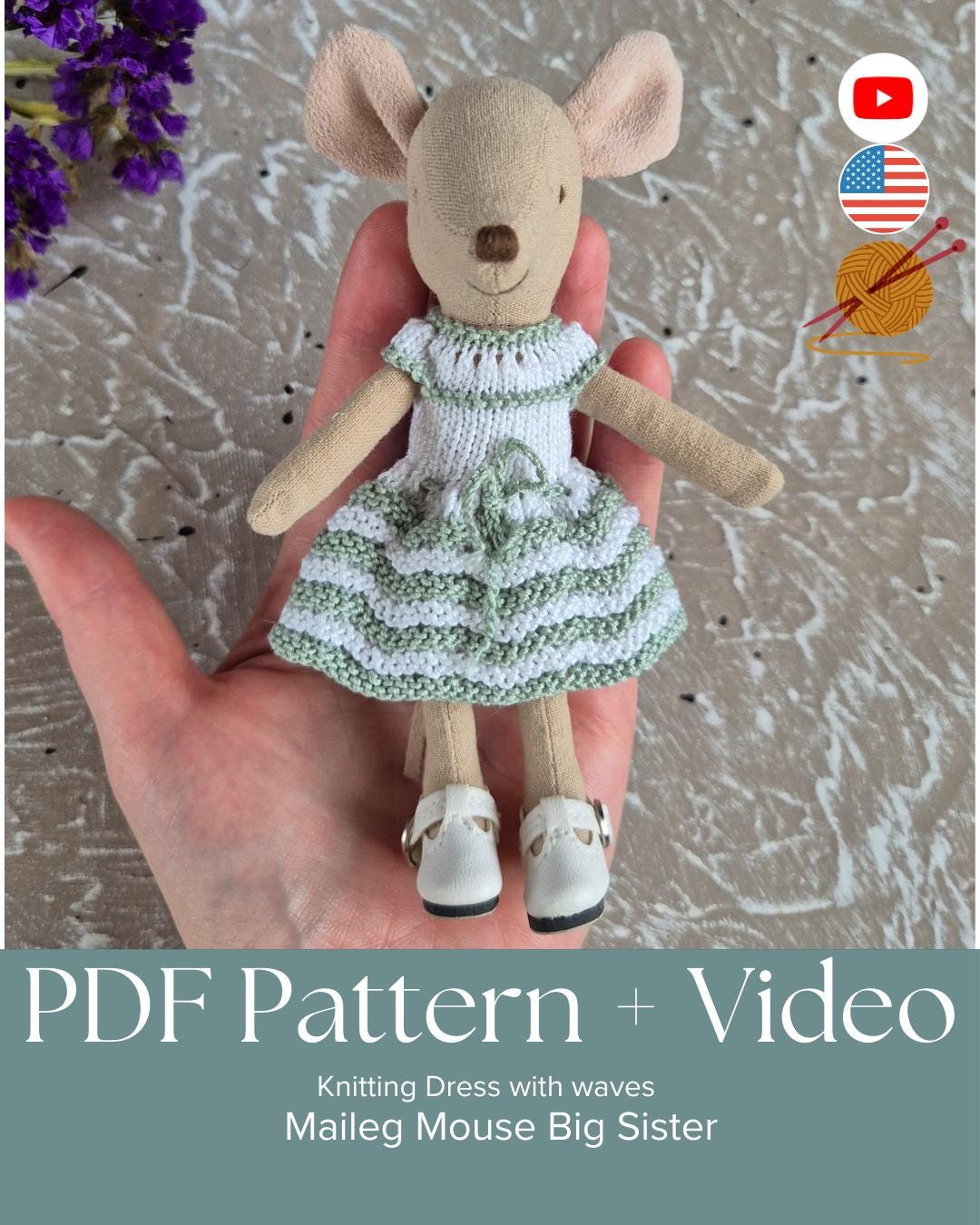 Maileg Mouse Big Sister Knitting Pattern, Wave Dress English PDF ...