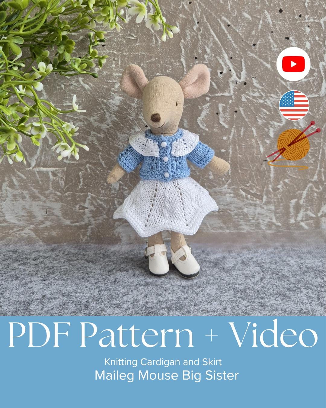 Maileg Mouse Big Sister Knitting Pattern, Skirt and Jacket English PDF ...