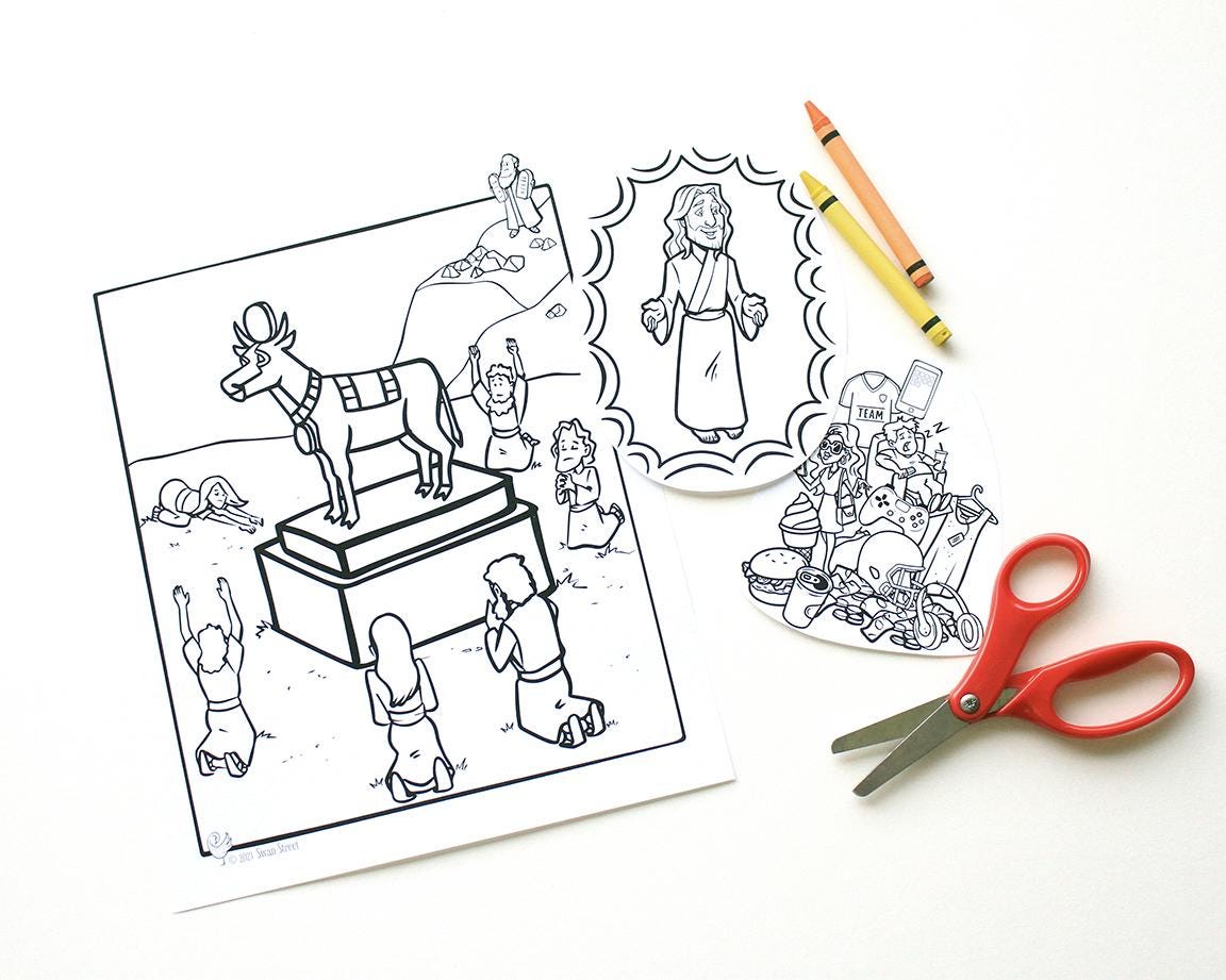 Golden Calf Bible Coloring Craft for Kids Printable Worship God Not ...