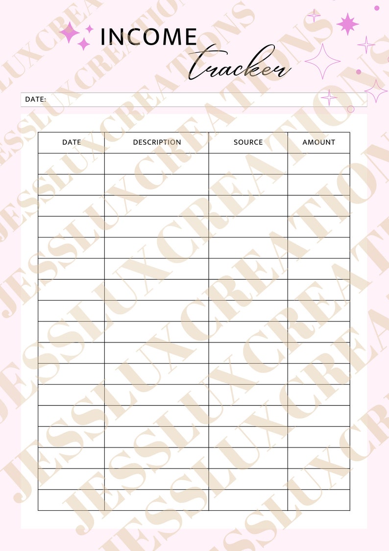 Printable Income Tracker Sheet: Finance & Business (PDF Download) - Etsy