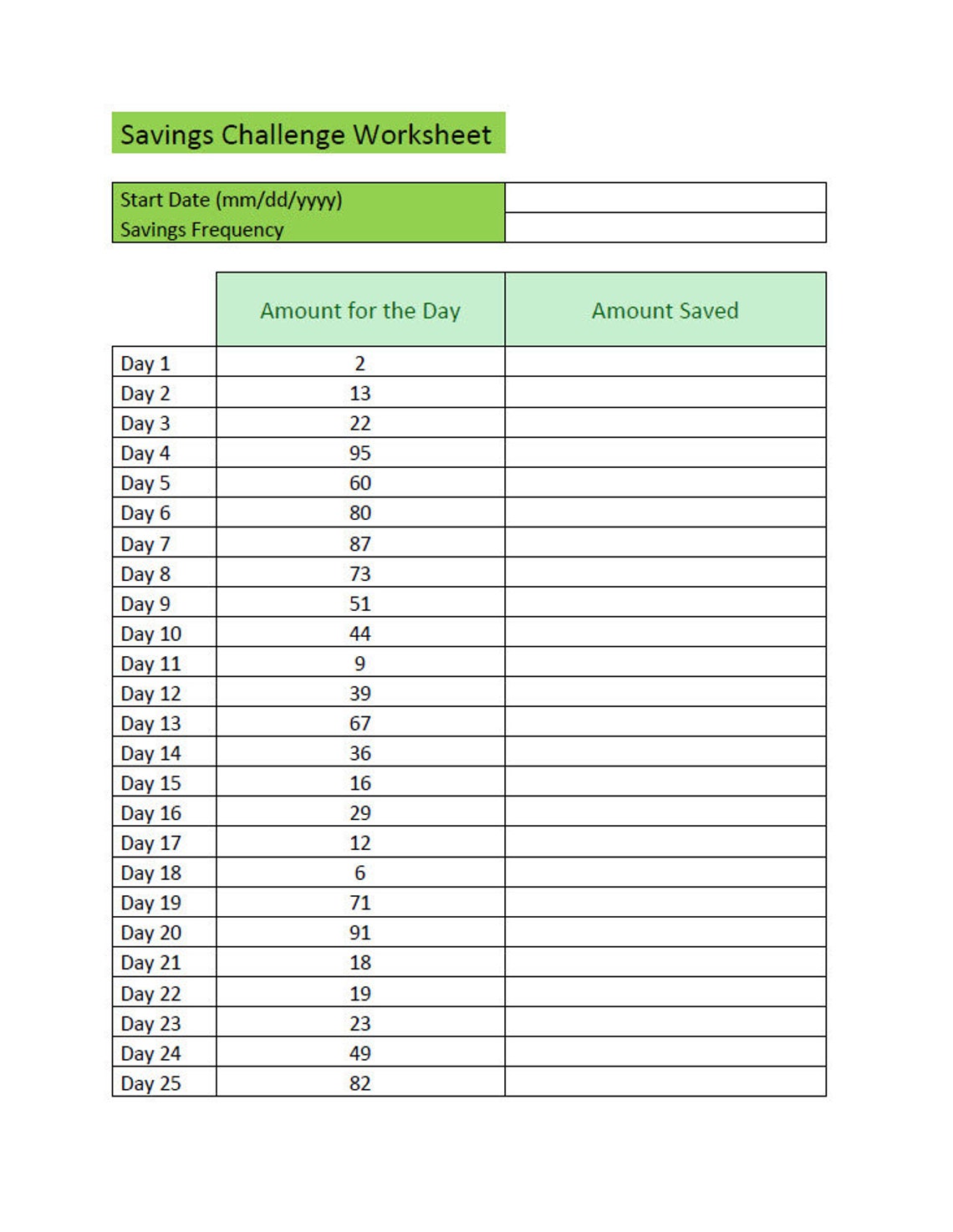 Savings Challenge Excel Worksheet - Etsy