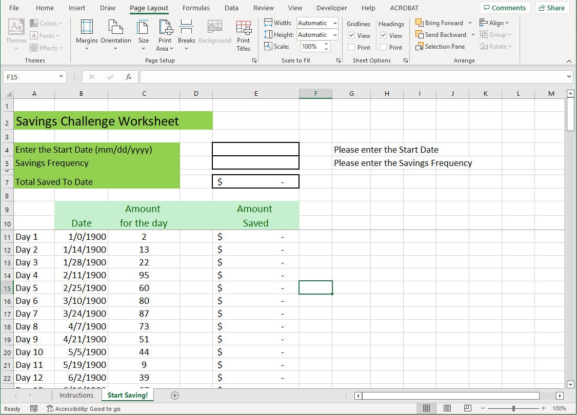 Savings Challenge Excel Worksheet - Etsy