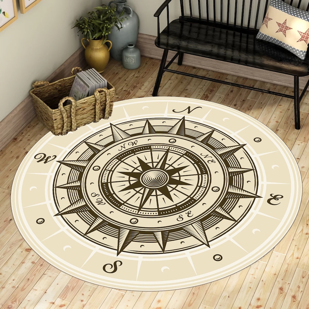 Compass Rug,round Rug,rug,round Mat,beige Rug,living Room Rug,rug for ...