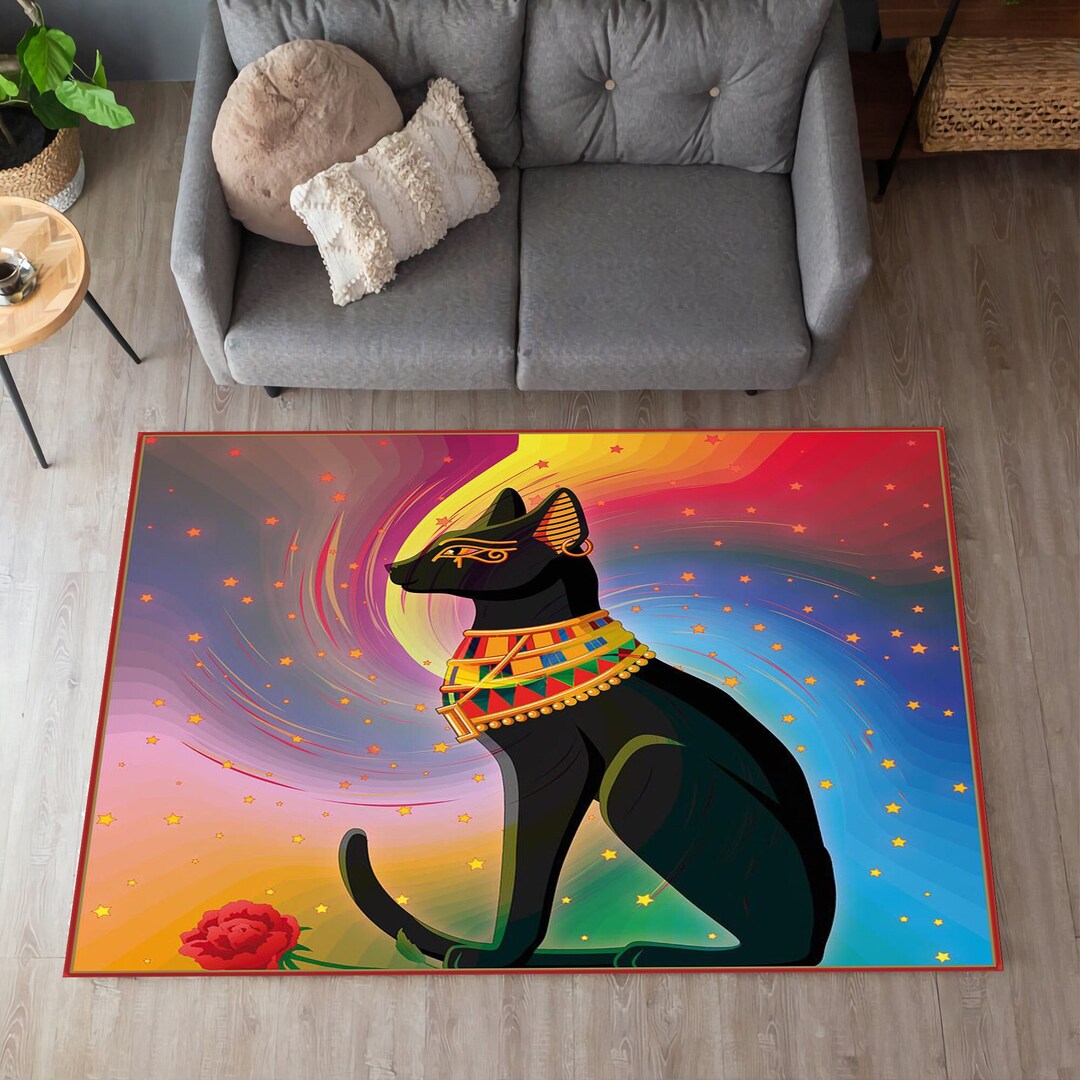 Cat Rug,egyptian Rug,ancient Egypt Rug,egypt Rug,star Pattern,living ...