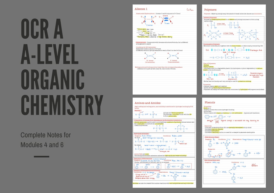OCR A A-level Organic Chemistry Exam Notes for Modules 4 and 6 From A ...