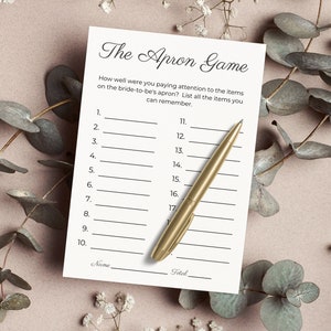 The Apron Game Fun Bridal Shower Game Printable Minimalist Wedding ...