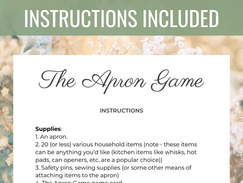Apron Game Bridal Shower Printable, Funny Memory Game (instant Download ...