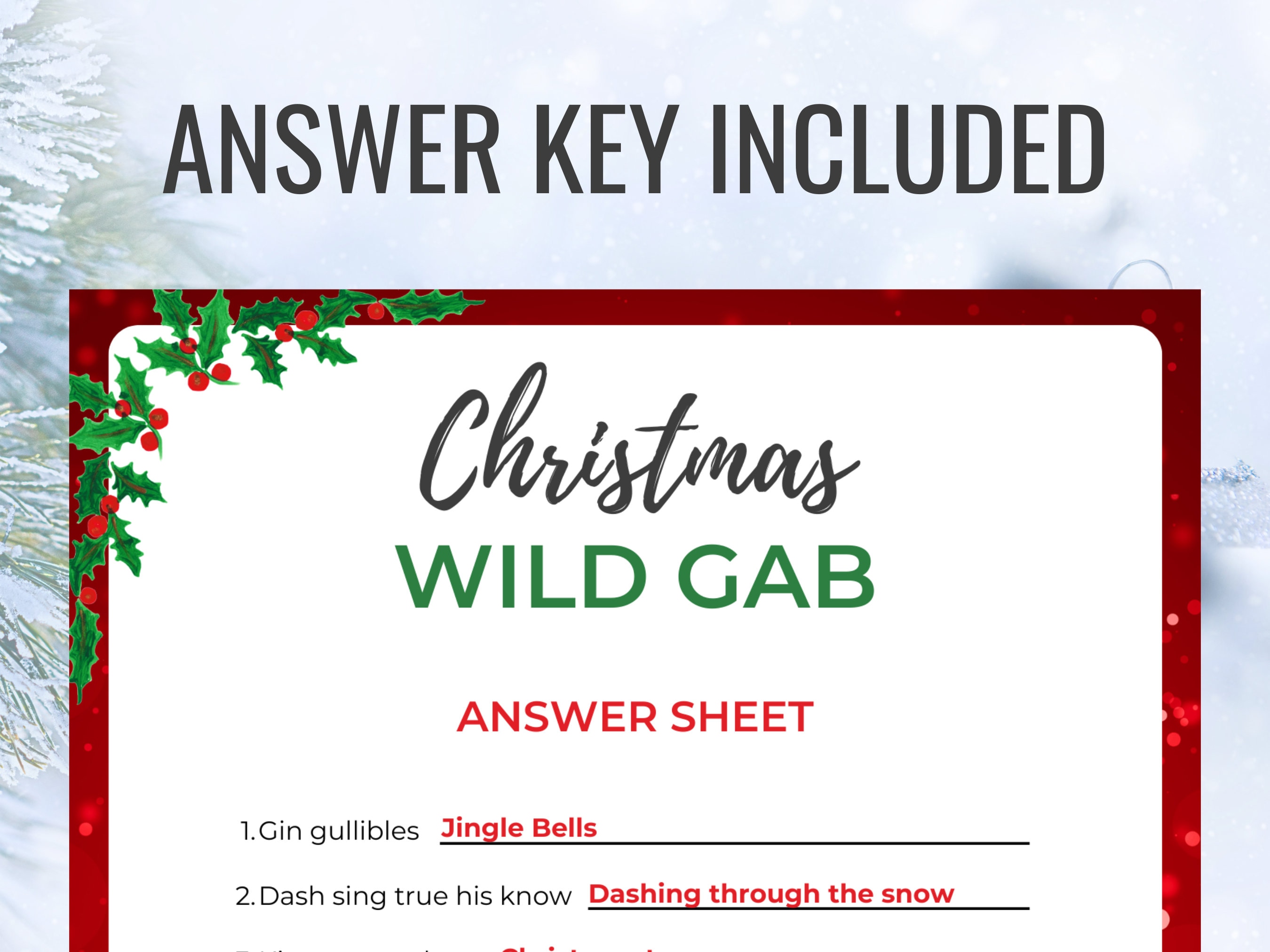 Christmas Wild Gab Game, Printable Word Game (digital Download) - Etsy