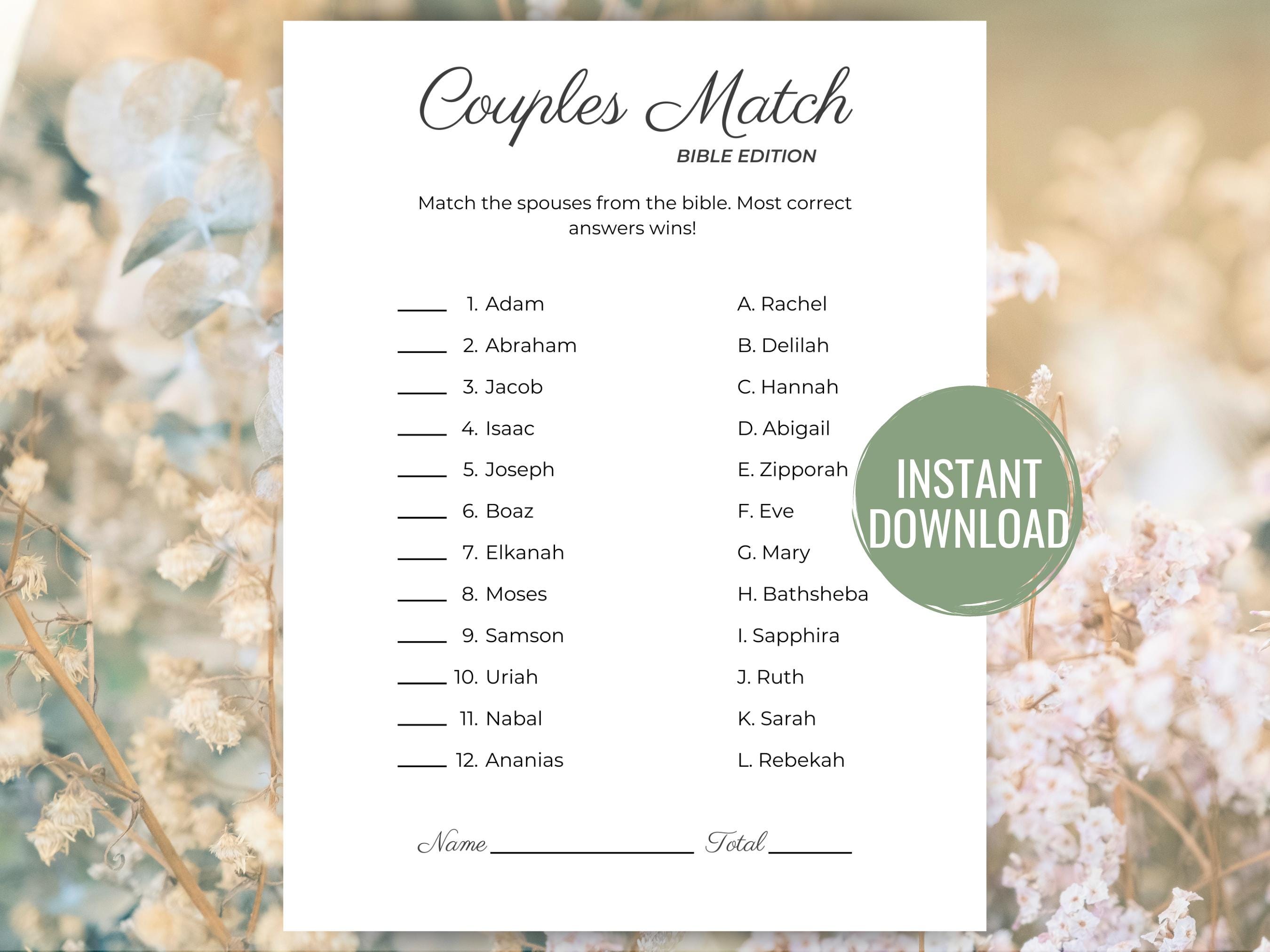 Couples Match Bible Edition Christian Bridal Shower Games Fun Christian ...