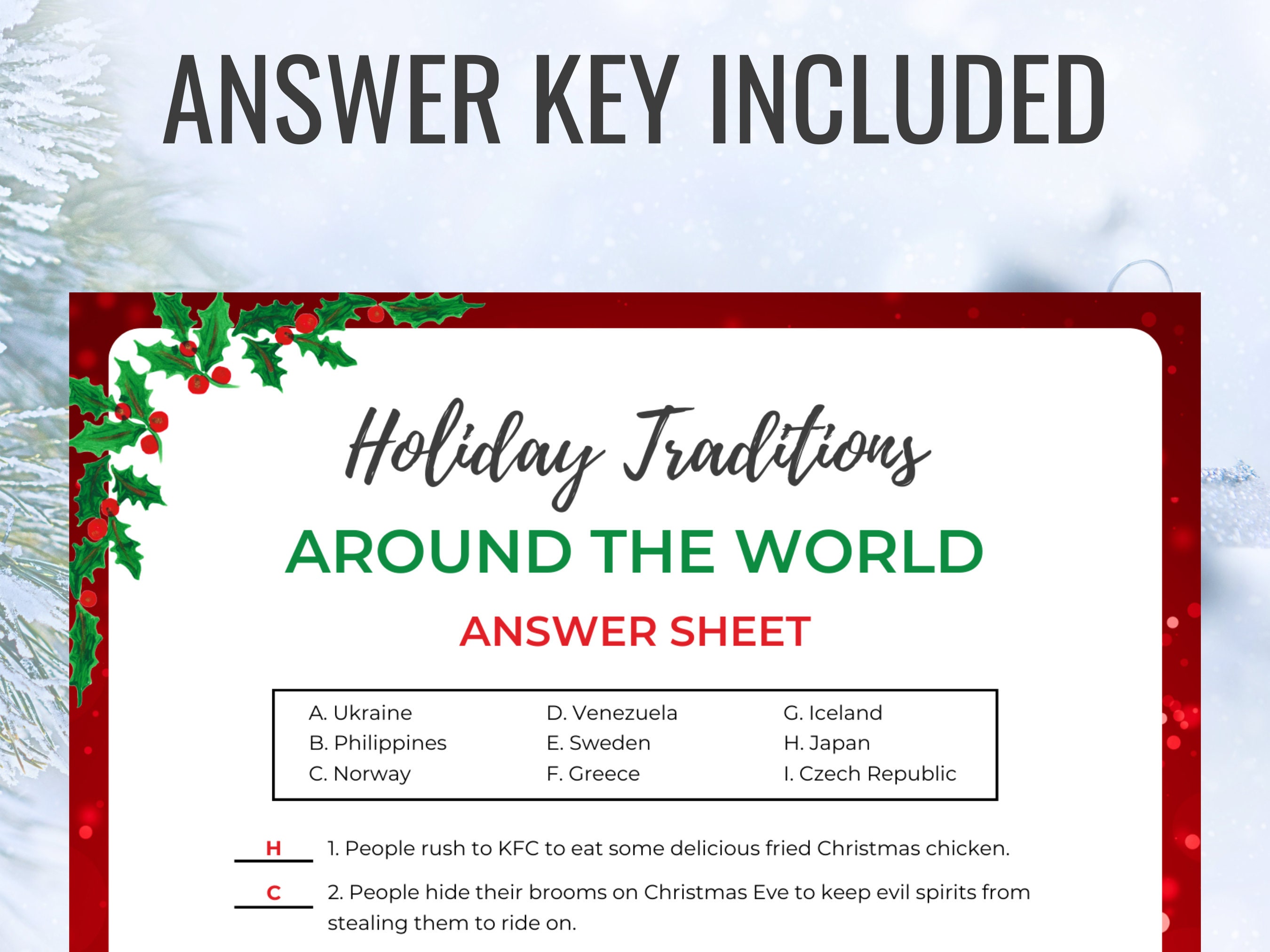 Holiday Traditions Around the World Game, Printable Christmas Activity ...