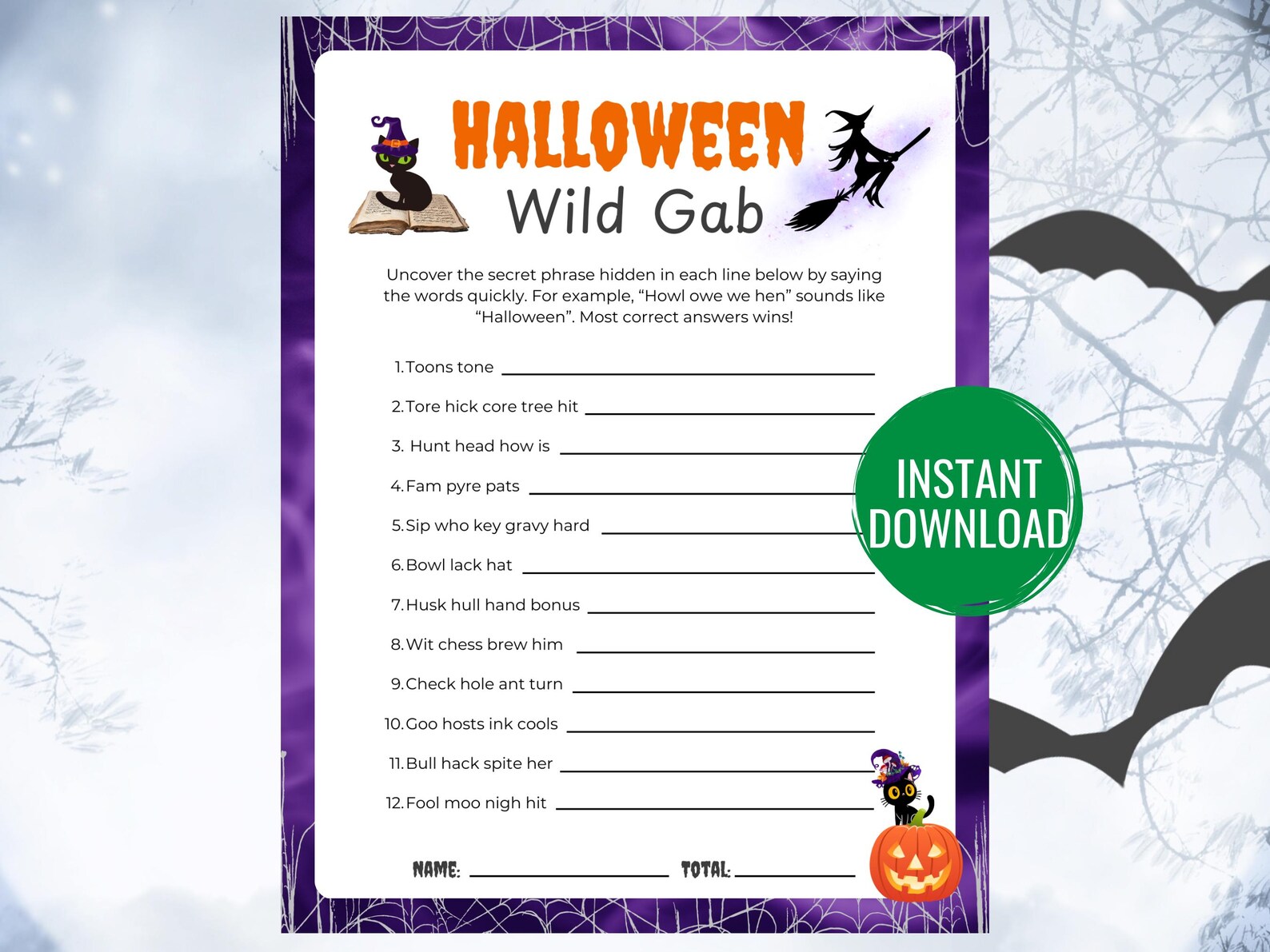 Halloween Wild Gab Game, Purple Printable Party Game (digital Download ...