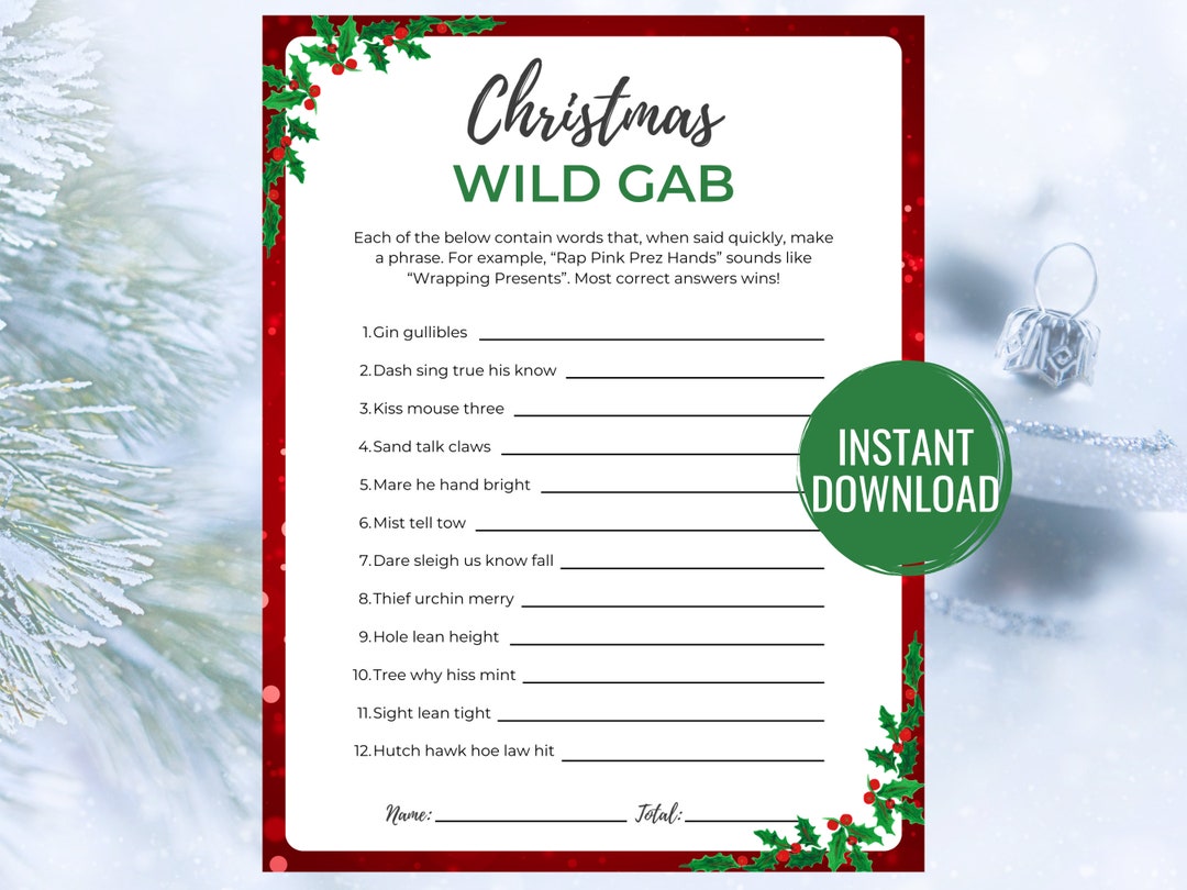 Wild Gab Printable Christmas Games for Kids Word Game Fun Christmas ...