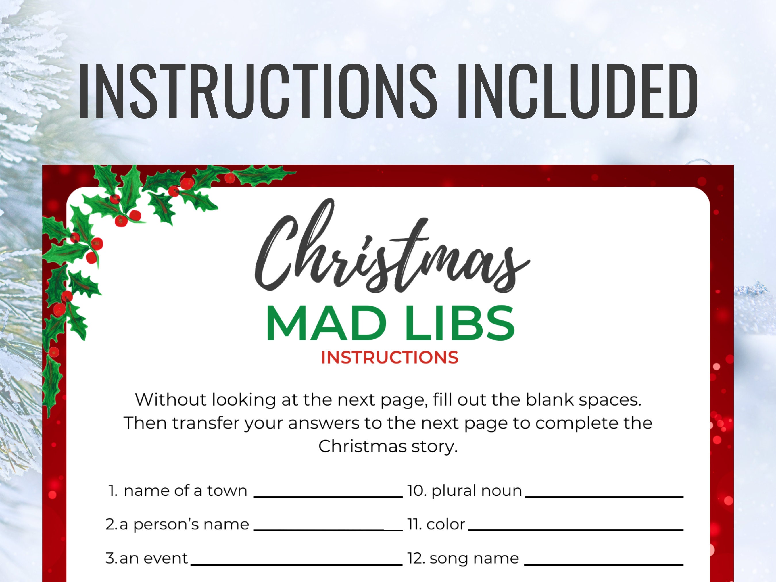 Christmas Mad Libs Game | Printable Holiday Party Activity (digital ...