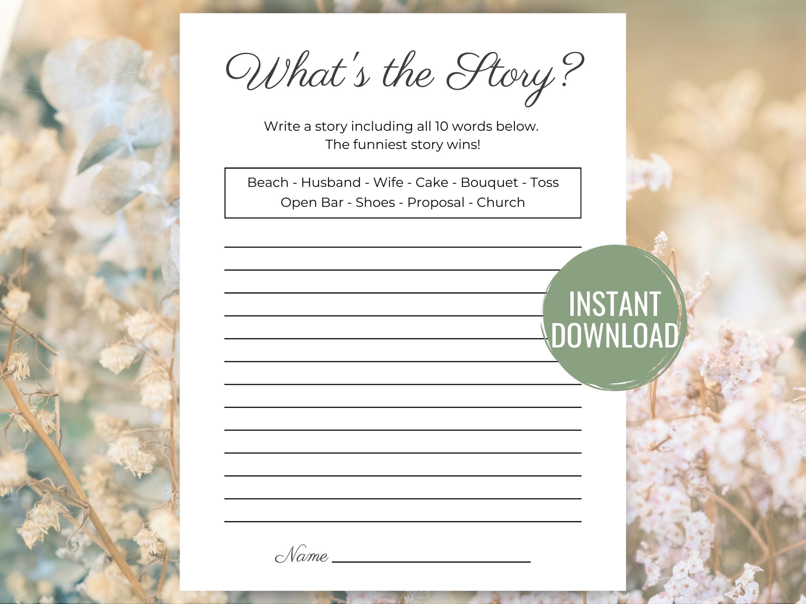 Bridal Shower Story Game Printable, Funny Wedding Game (instant ...