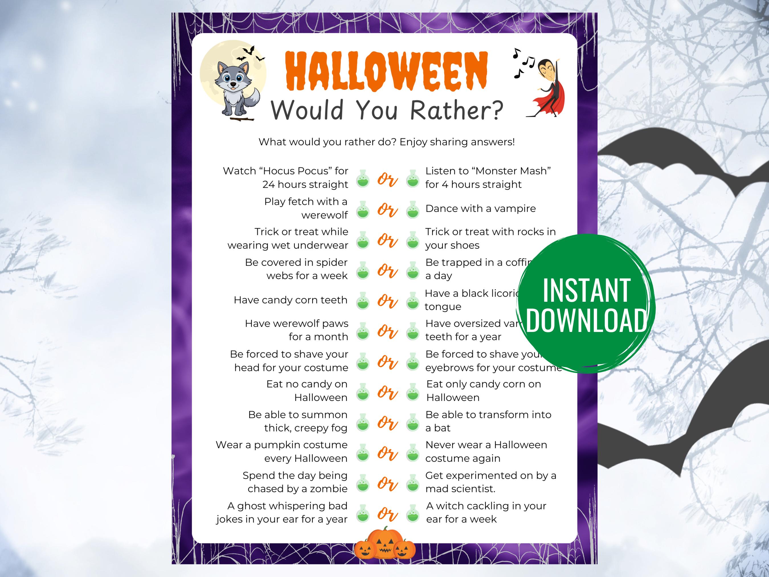 Halloween Would You Rather Game, Printable Family Activity (digital ...