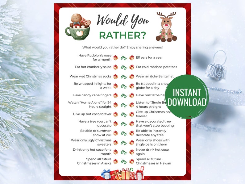 Would You Rather Christmas Game | Printable Christmas Game | Christmas ...