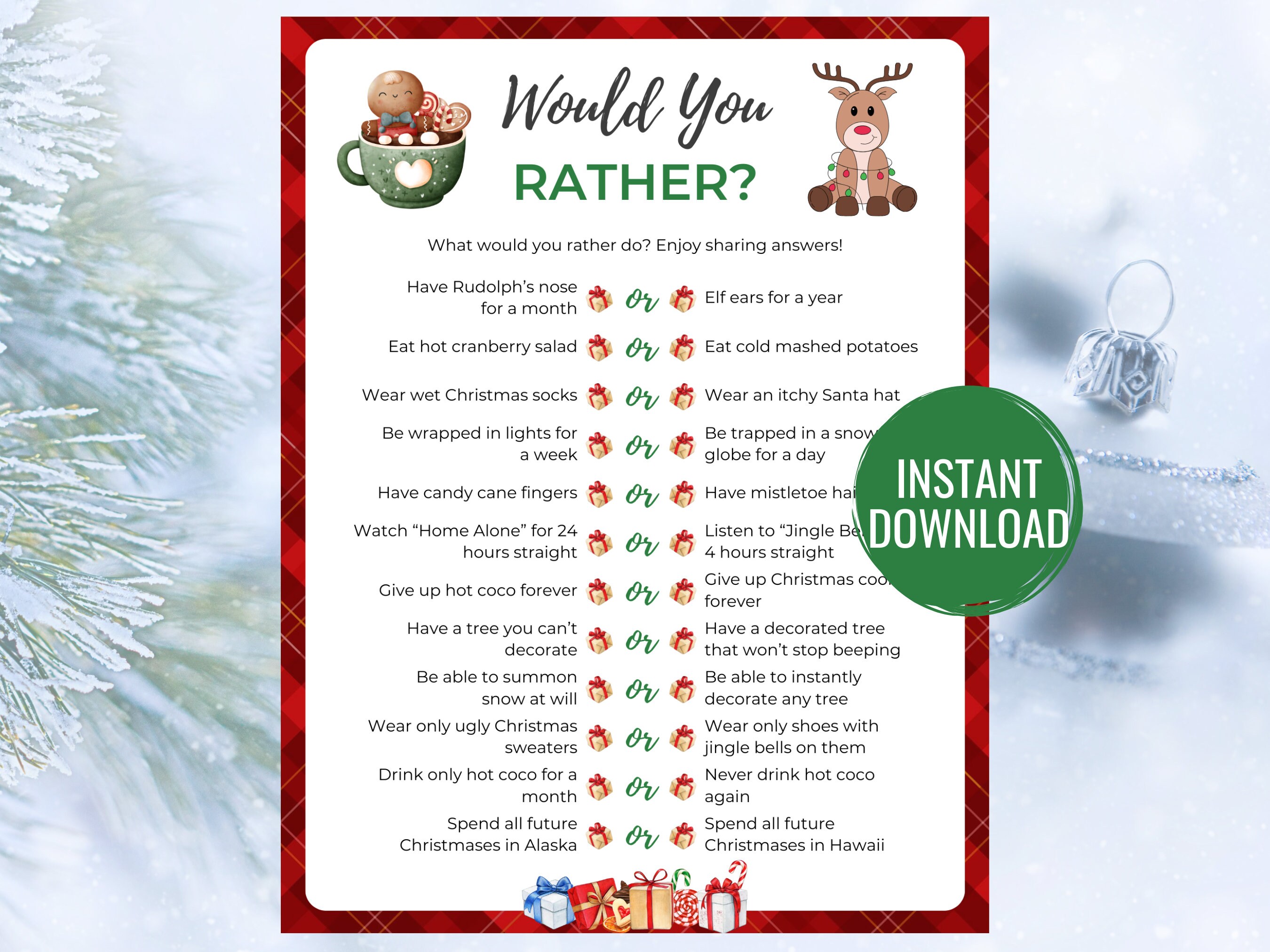 Would You Rather Christmas Game | Printable Christmas Game | Christmas ...