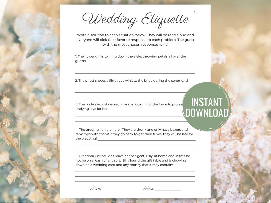 Wedding Etiquette Fun Bridal Shower Game Printable Minimalist Wedding ...