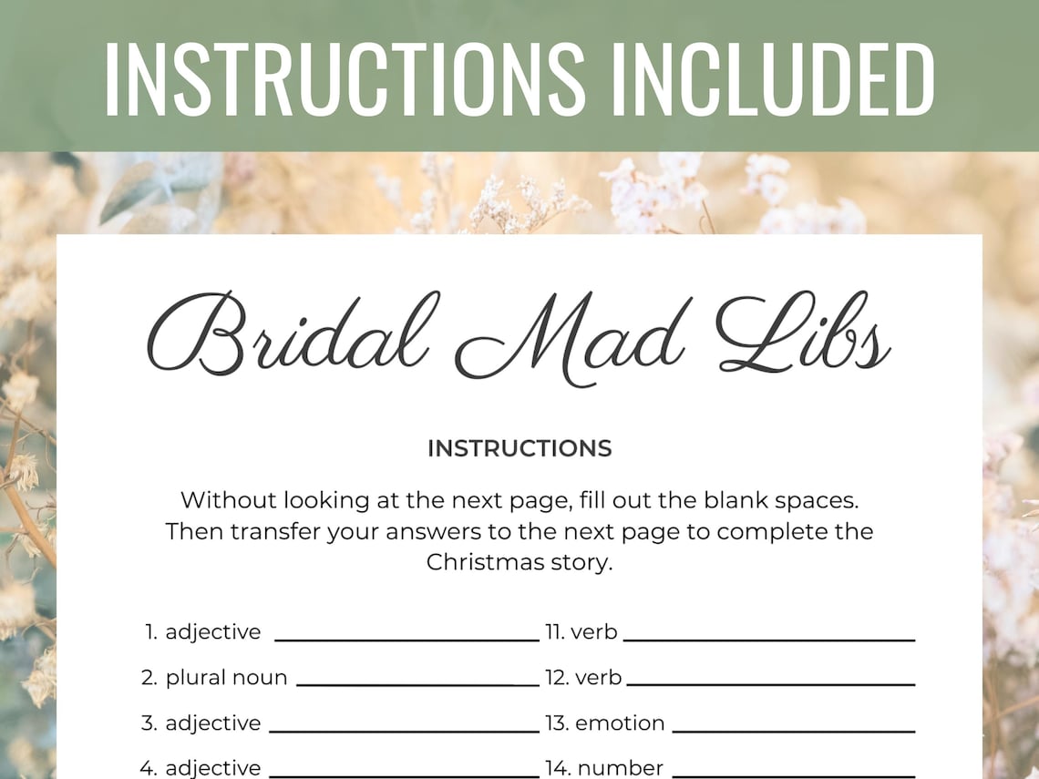 Bridal Mad Libs Game, Minimalist Wedding Shower (digital Download) - Etsy