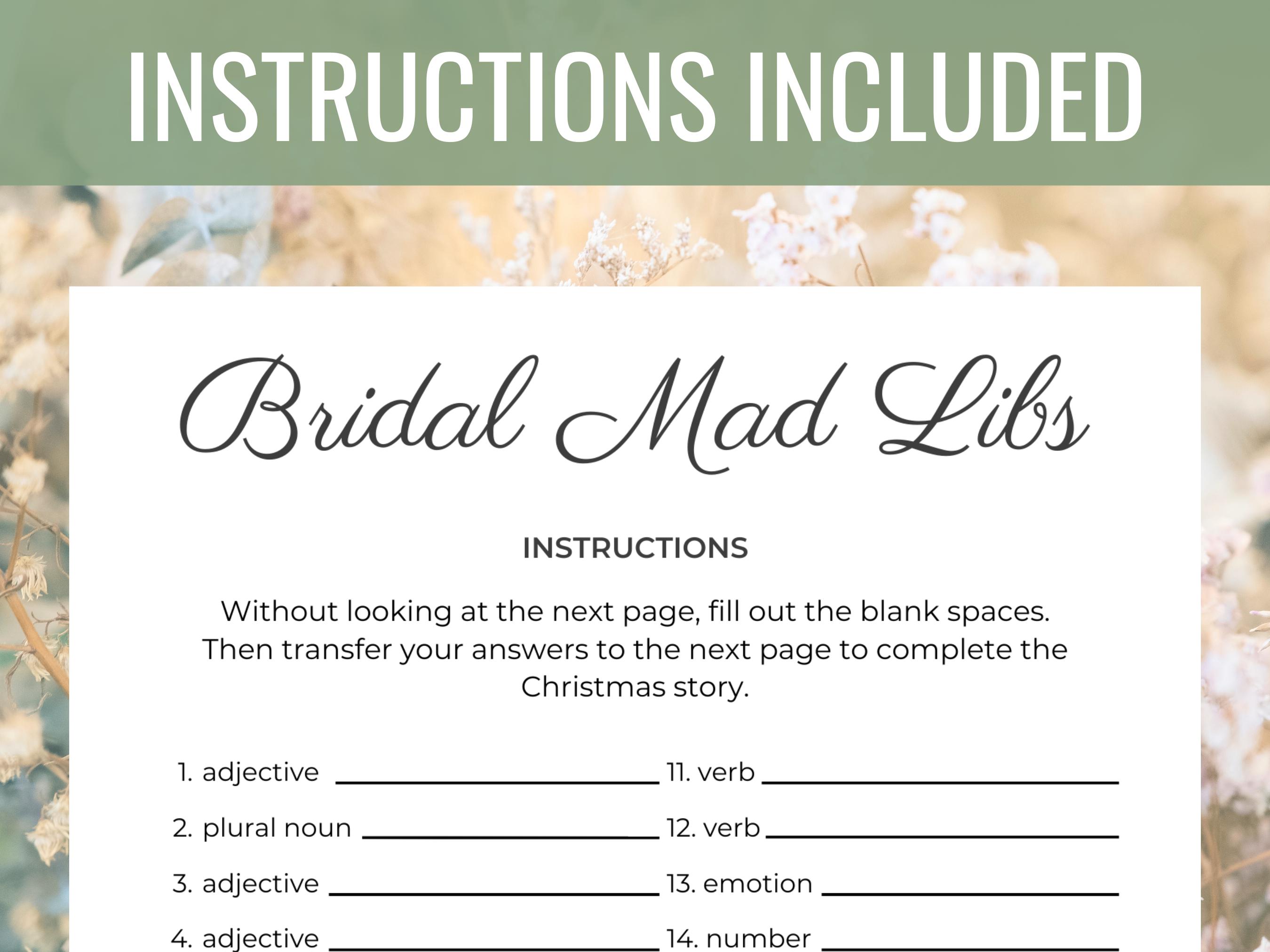 Bridal Shower Mad Libs Fun Bridal Shower Game Printable Minimalist Wedding Mad Libs Wedding ...