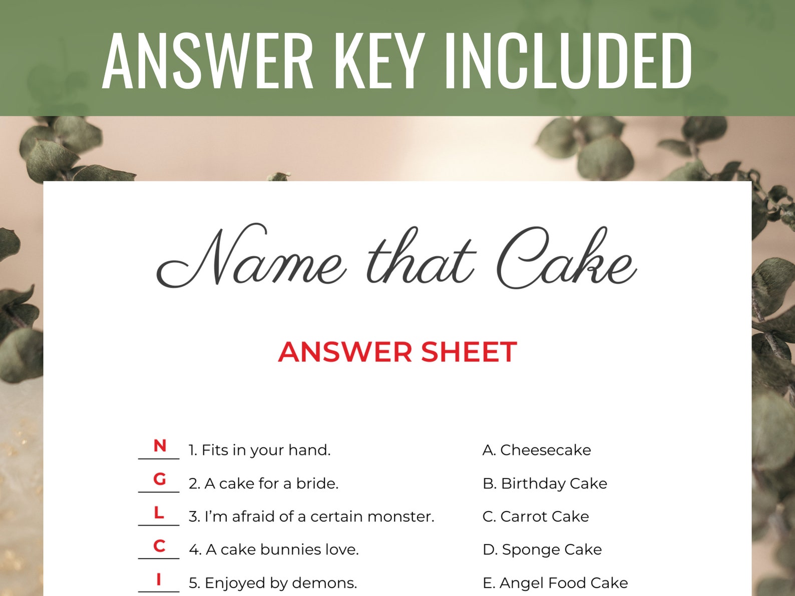 Name That Cake Game Fun Bridal Shower Game Printable Minimalist Wedding ...