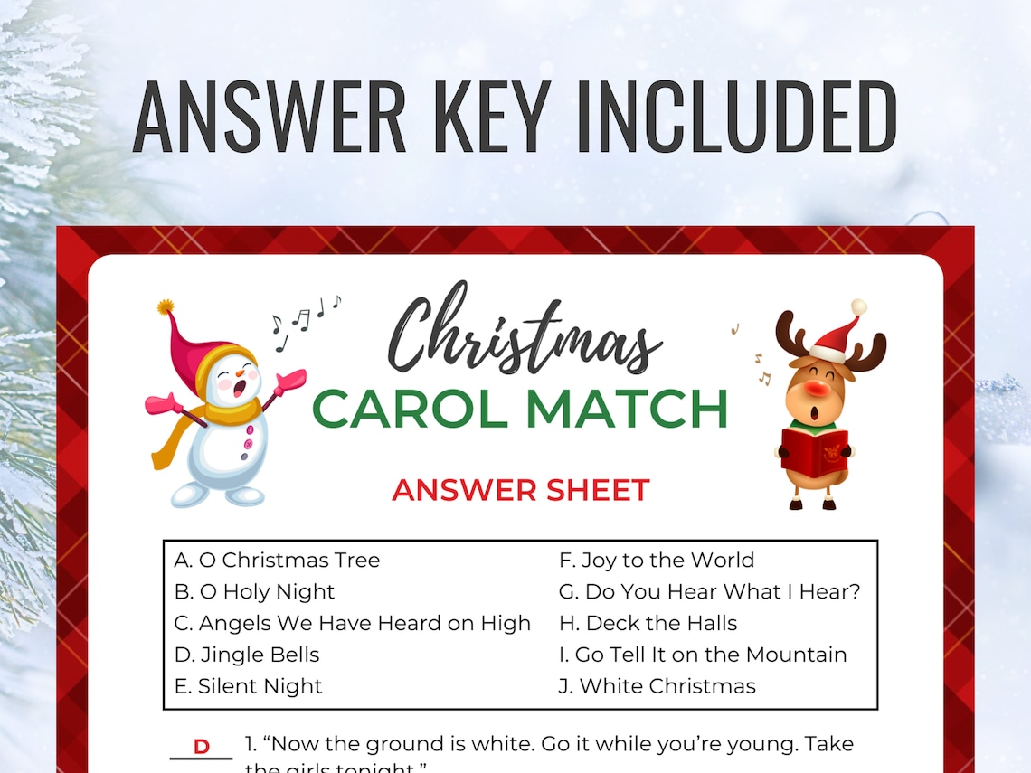 Christmas Carol Match Game Printable Christmas Game Christmas Activity ...
