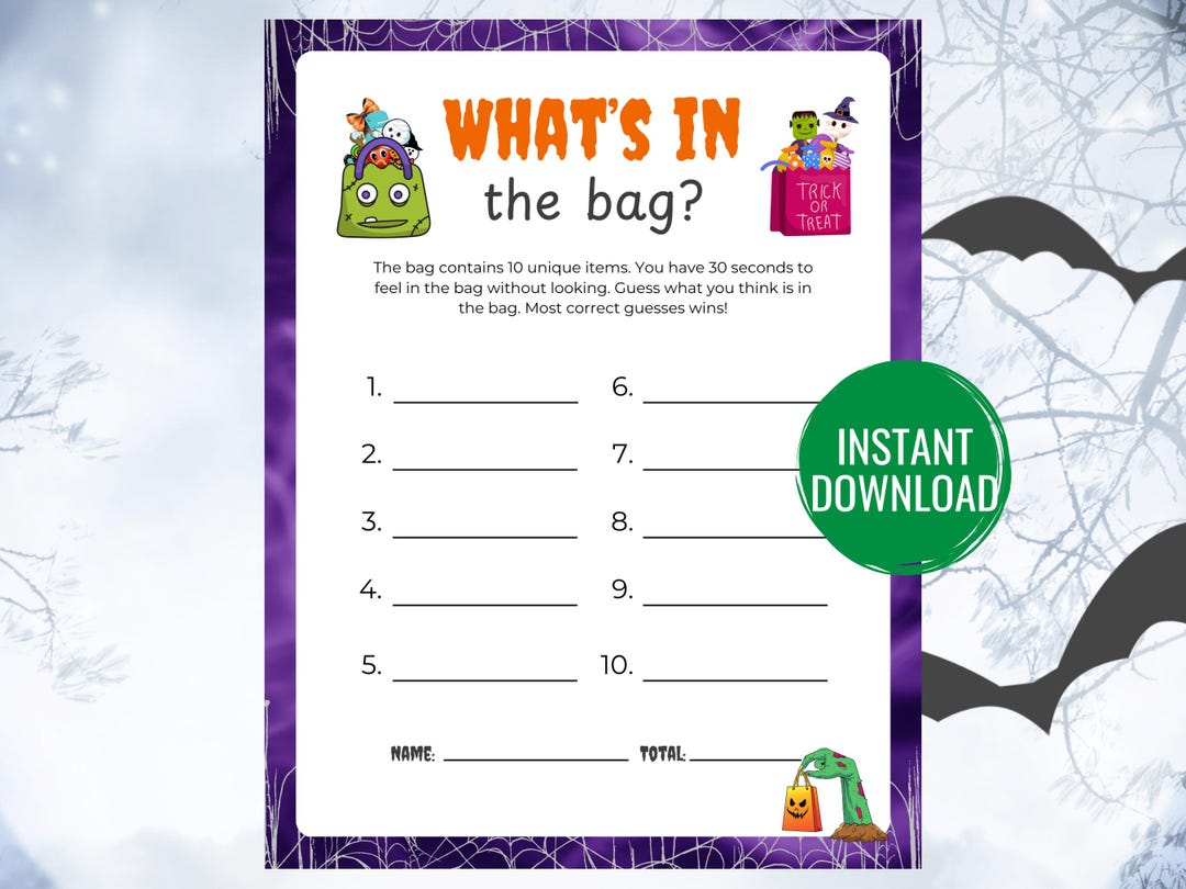What's in the Bag Halloween Game Printable Halloween Game Halloween ...