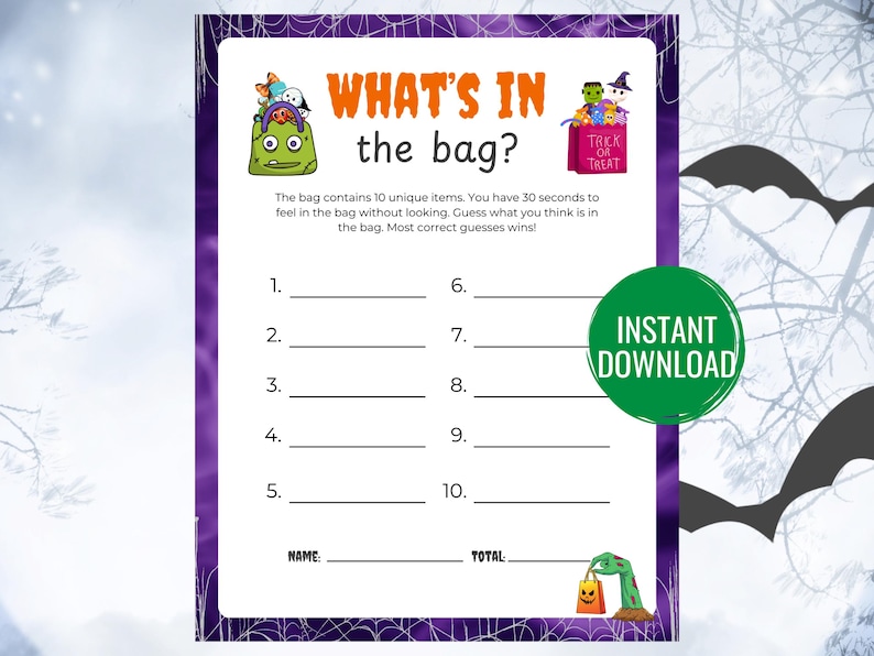 Halloween 'what's in the Bag' Game, Printable Party Activity (digital ...